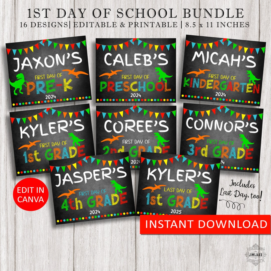 Simple Printable First Day of School Chalkboard Sign, Personalized ...