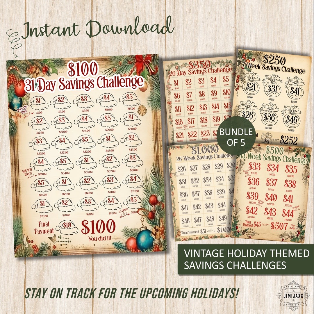 Christmas Money Savings Challenge, Holiday Funds Tracker, Save 1000 by ...