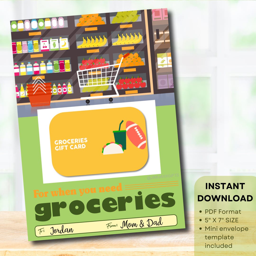 Grocery Delivery Gift Card Holder Card, College Student Easter Gift ...