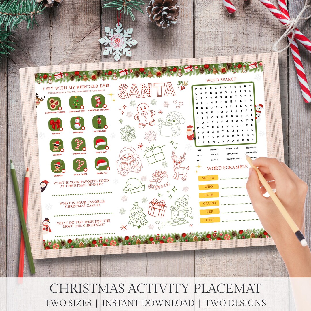 Christmas Activity Placemat for Kids: Printable Holiday Coloring Page ...