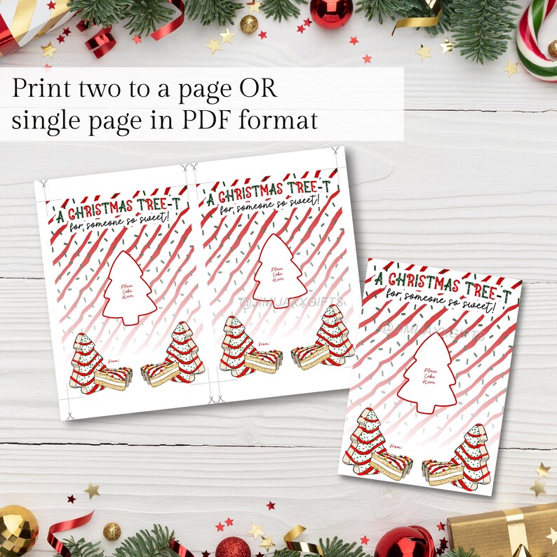 Christmas Tree Cake Gift Card Holder, Printable Holiday Treat Tag, DIY ...