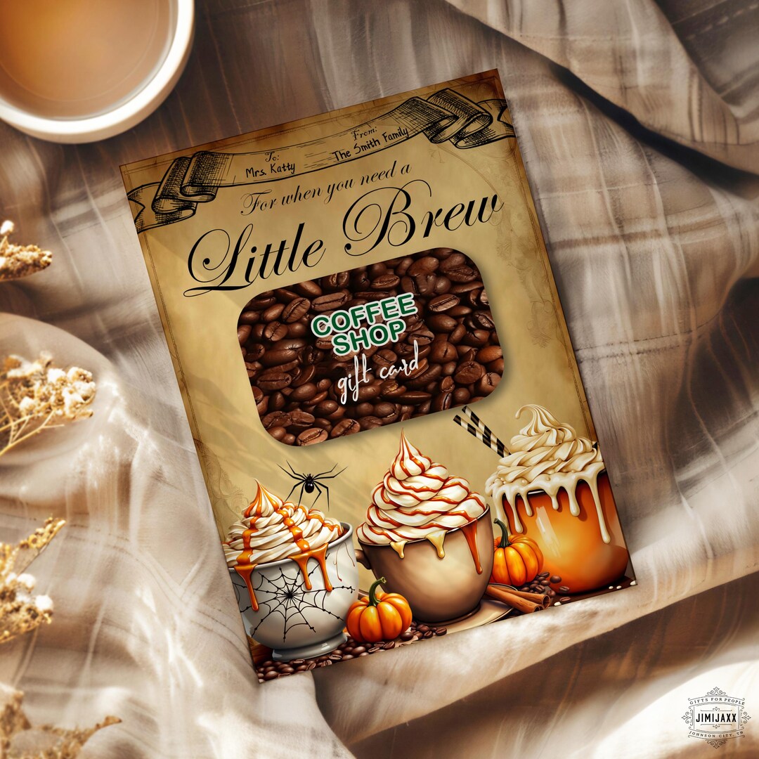Halloween Coffee Shop Gift Card Holder, Coffee Thank You Gift Card ...