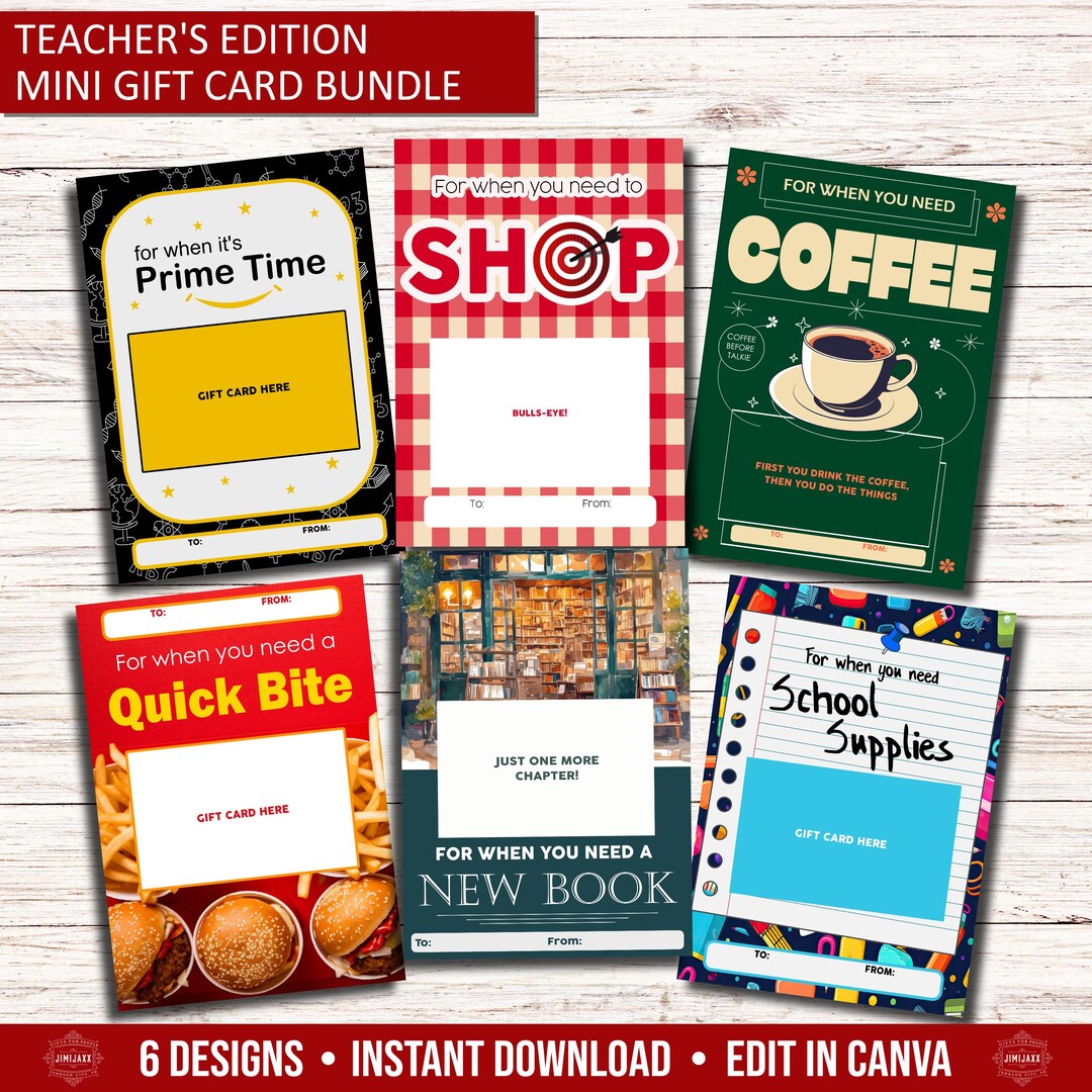 Teacher Appreciation Gift Card Book Mini Bundle, School Principal Gift ...
