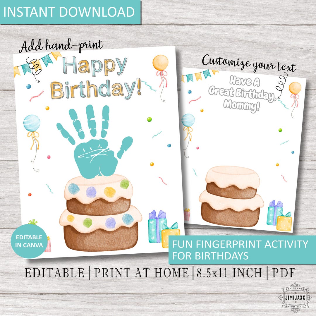 Kids Fingerprint Birthday Card Template, Hand Print Card for Dad From ...