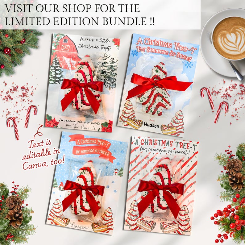 Printable Christmas Treat Tag, Christmas Tree Cake Card, Easy DIY ...