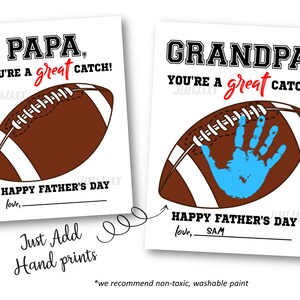 Football Themed Fathers Day Card, Fathers Day Printables, Handprint Art ...