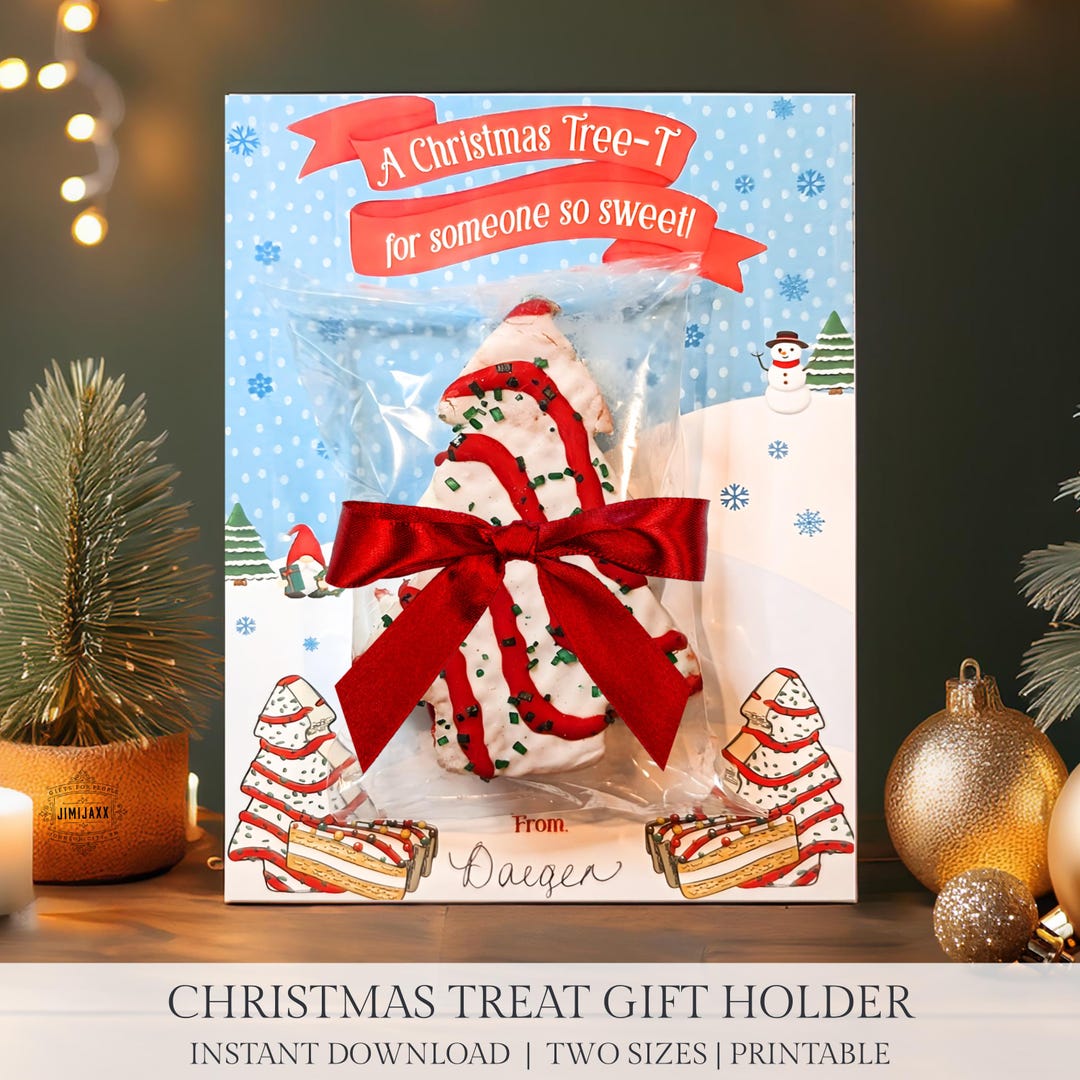 Printable Christmas Treat Tag, Christmas Tree Cake Card, Easy DIY ...
