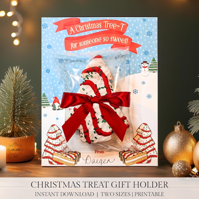 Printable Christmas Treat Tag, Christmas Tree Cake Card, Easy DIY ...
