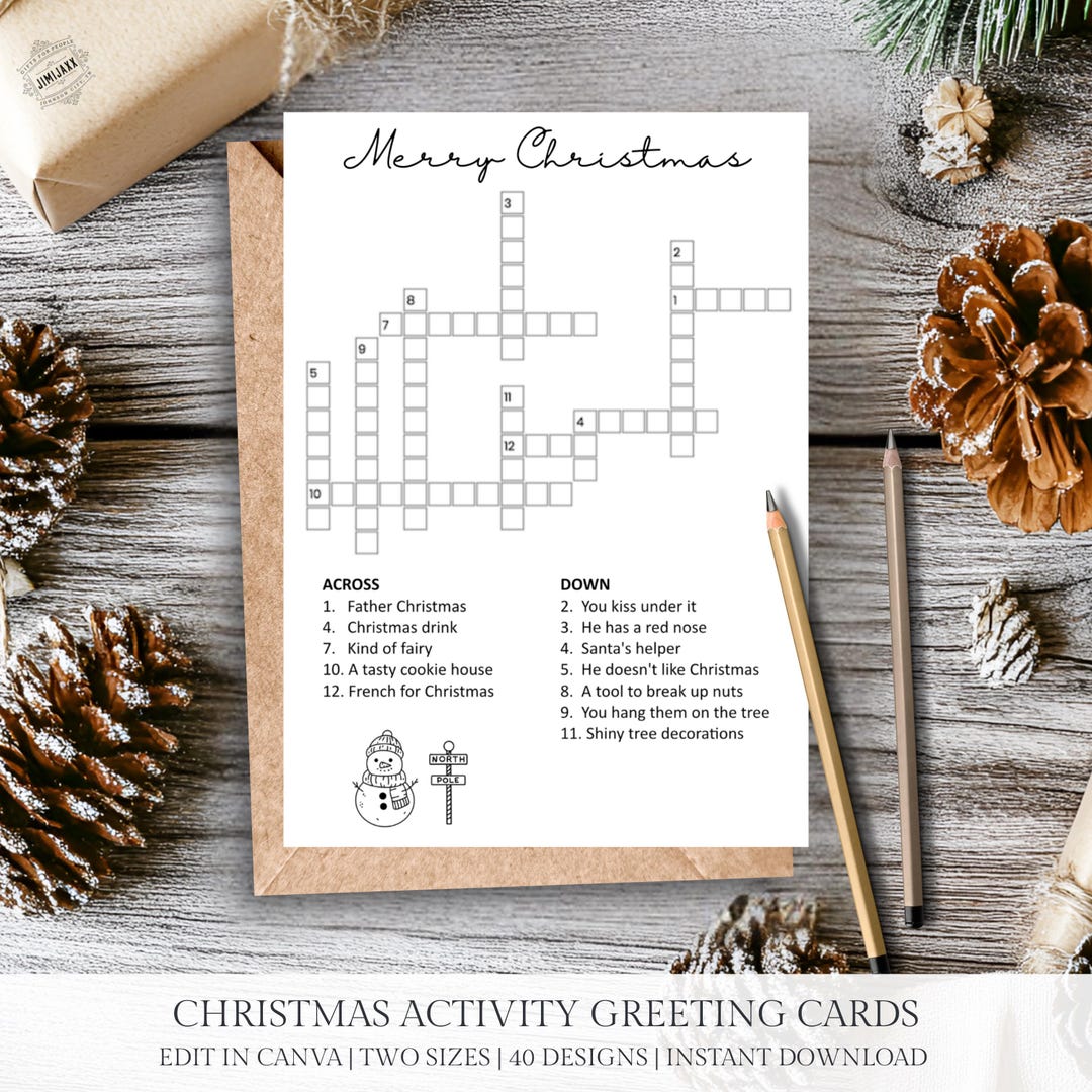 Christmas Crossword Puzzle & Coloring Cards, Holiday Word Search Games ...
