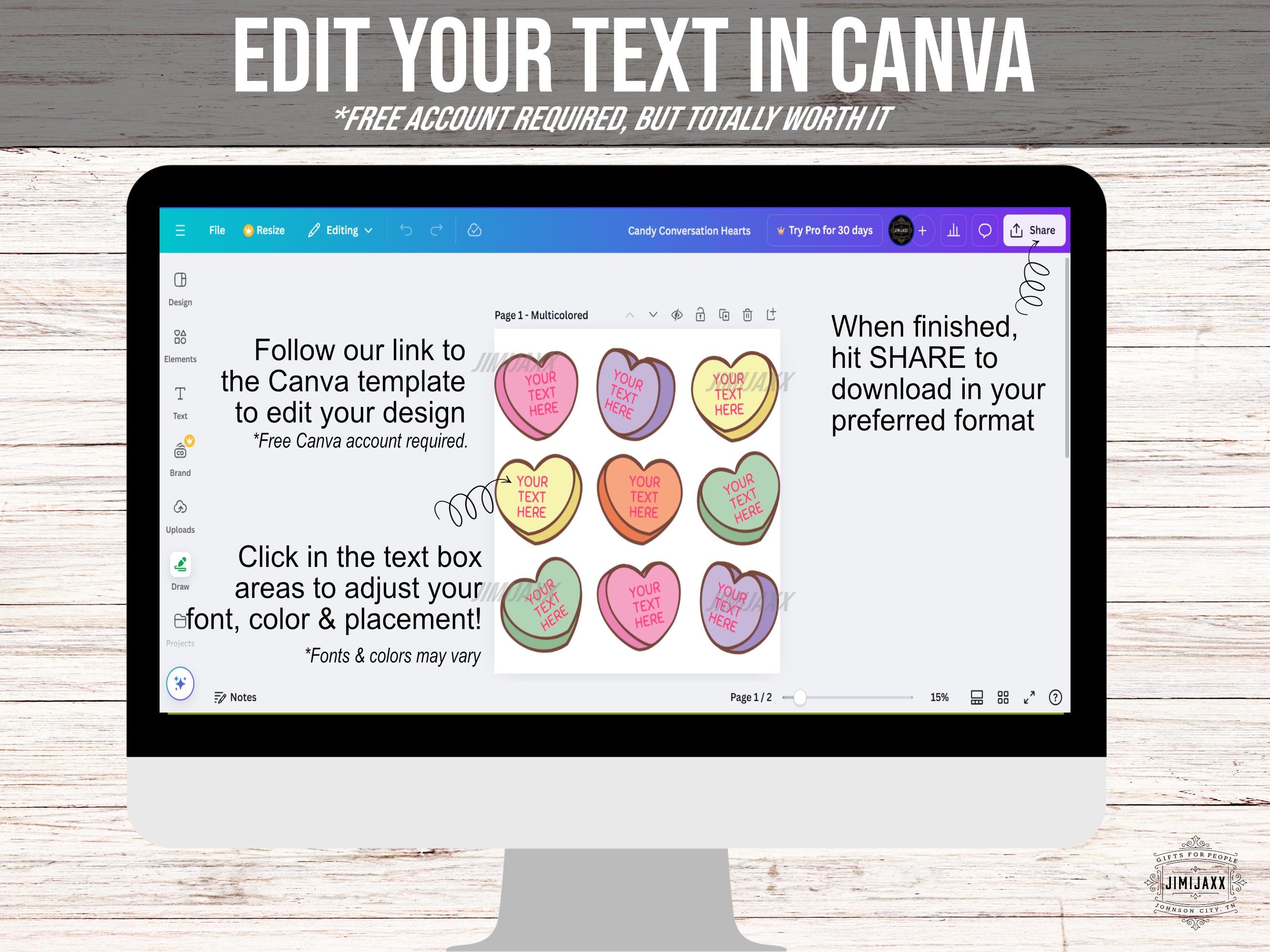 Valentine Candy Hearts PNG SVG: Digital Download, Add Your Text, Edit ...
