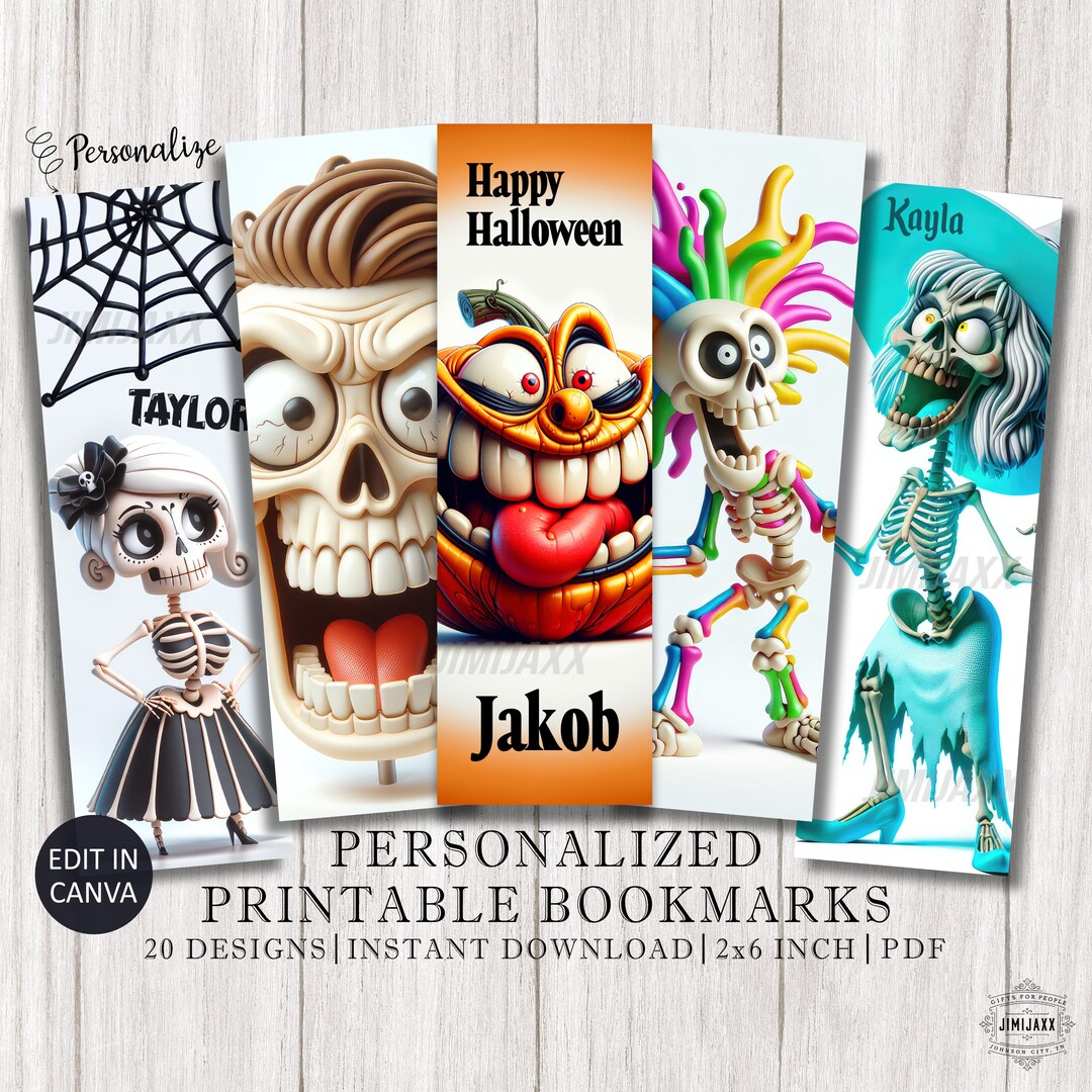 Cute Skeleton Bookmarks, Printable Bookmarks for Halloween, Non Candy ...