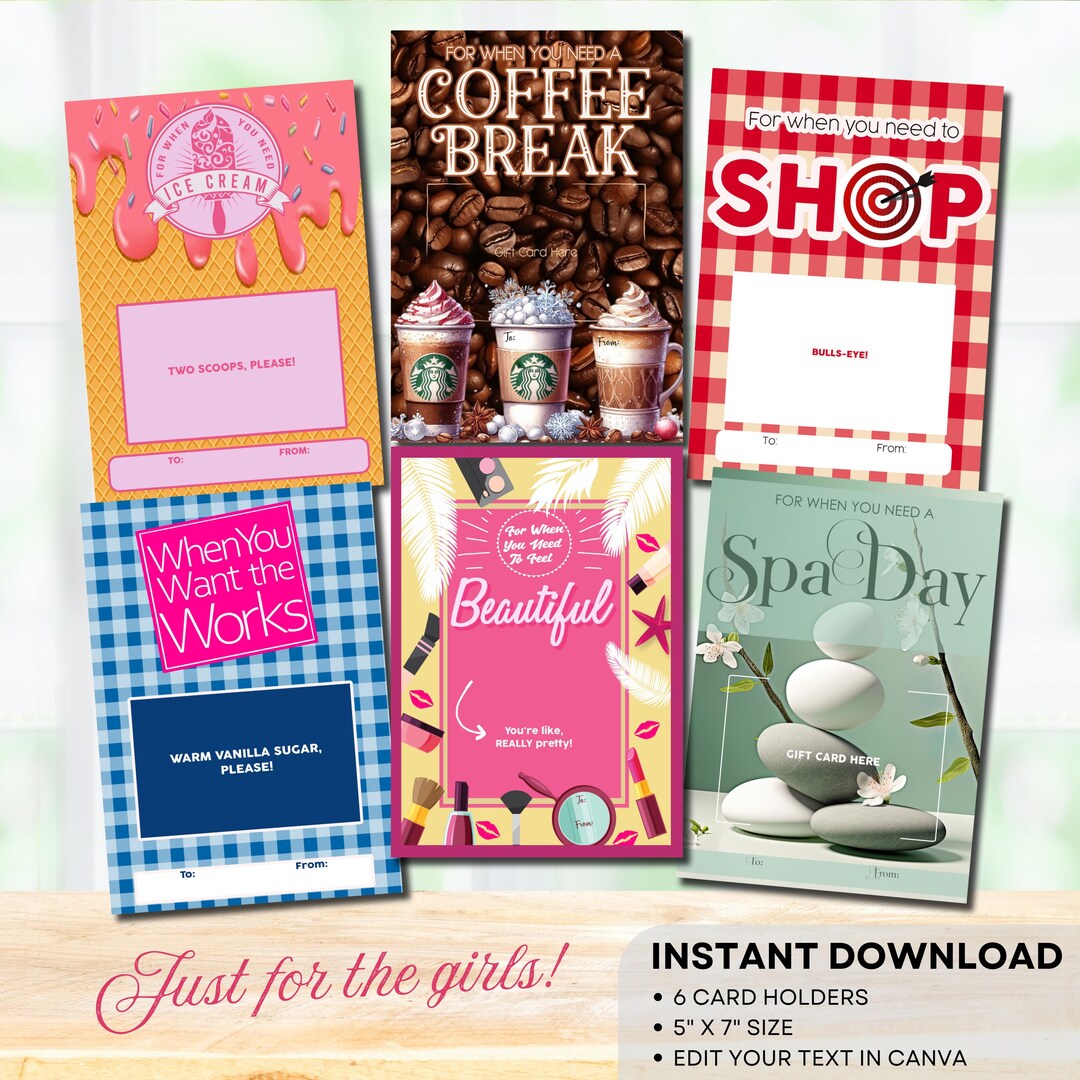 Girls Weekend Gift Card Bundle, Printable Gift Card Holders, Girls ...