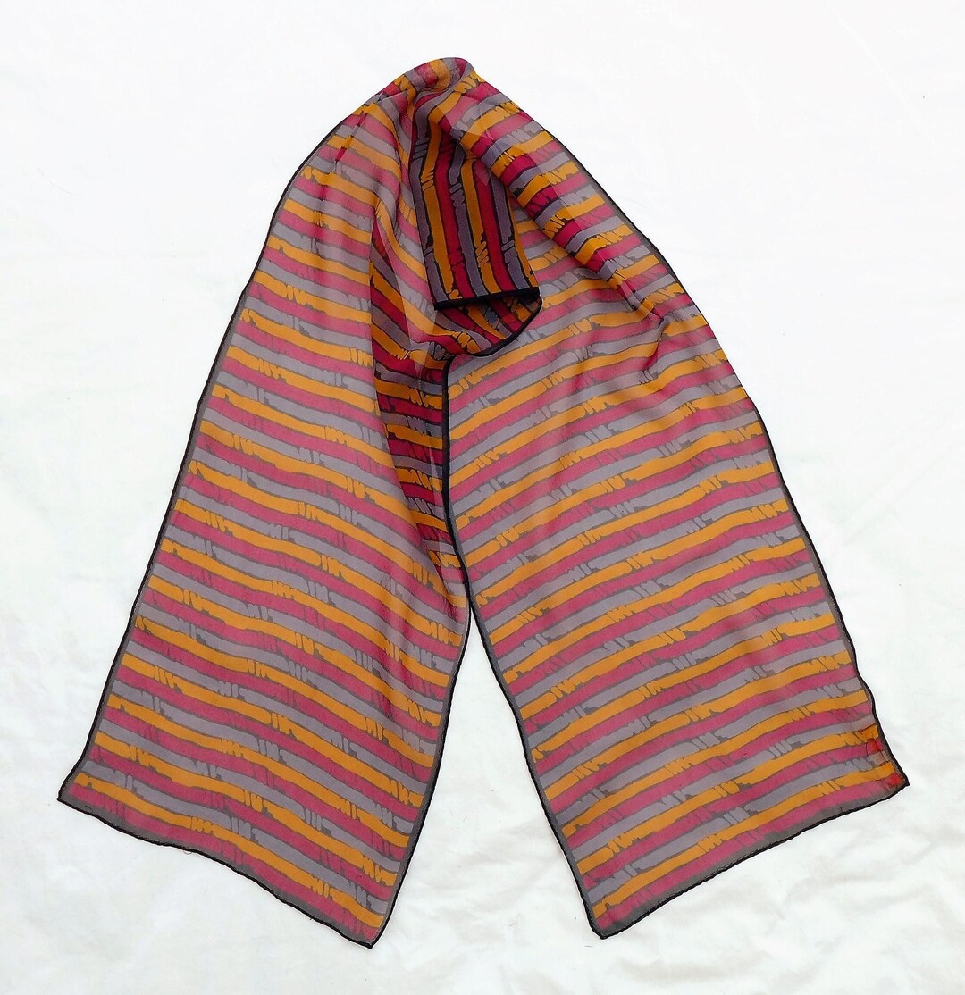 Vintage Collection XIIX Silk Chiffon Maroon Gold Gray Modern Striped ...