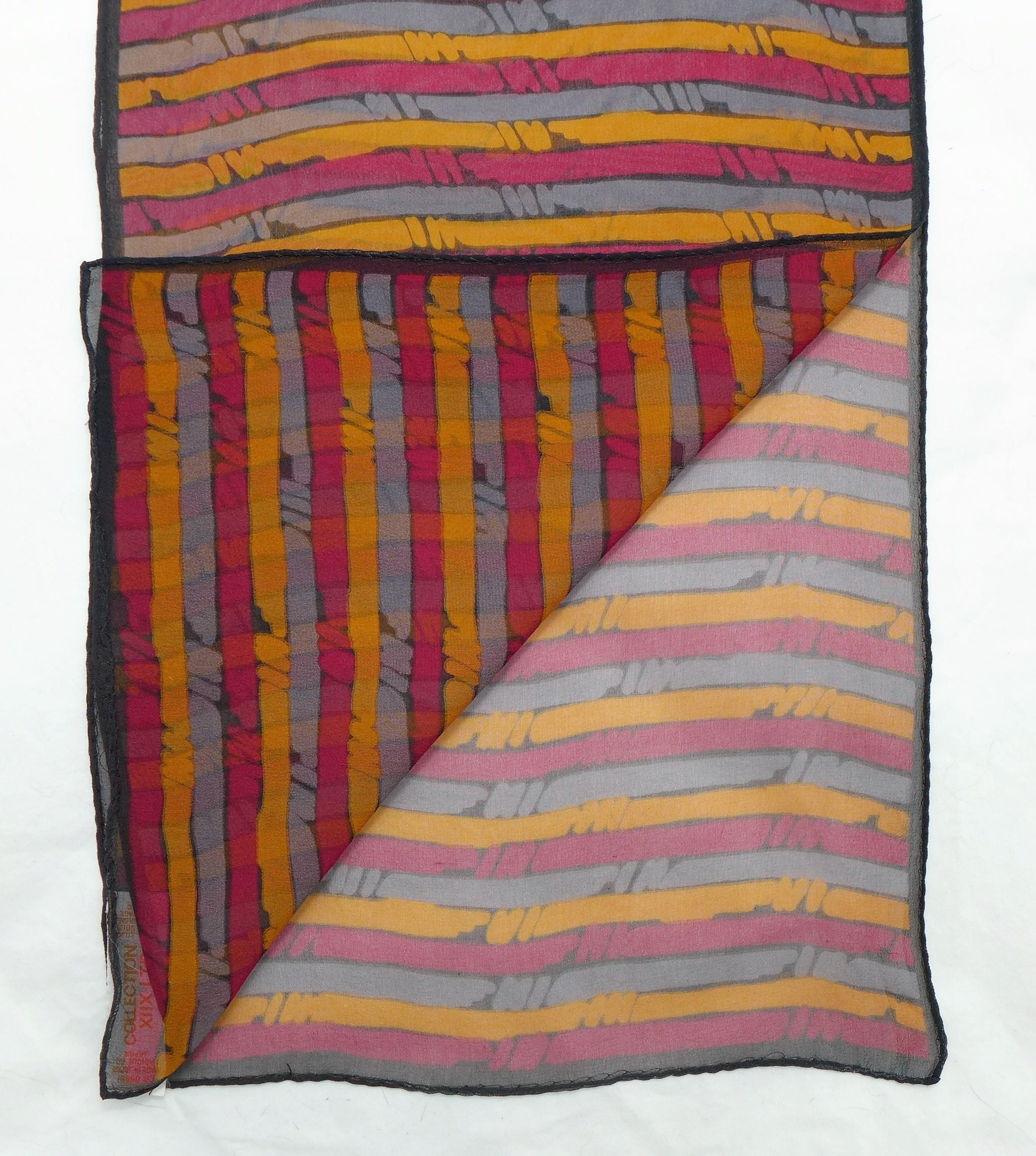 Vintage Collection XIIX Silk Chiffon Maroon Gold Gray Modern Striped ...