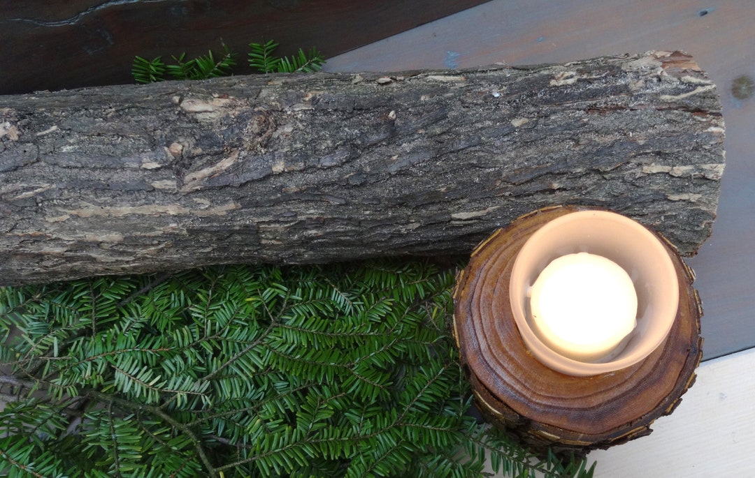 Rustic Log Candle Holder - Unique Farmhouse Decor - Etsy