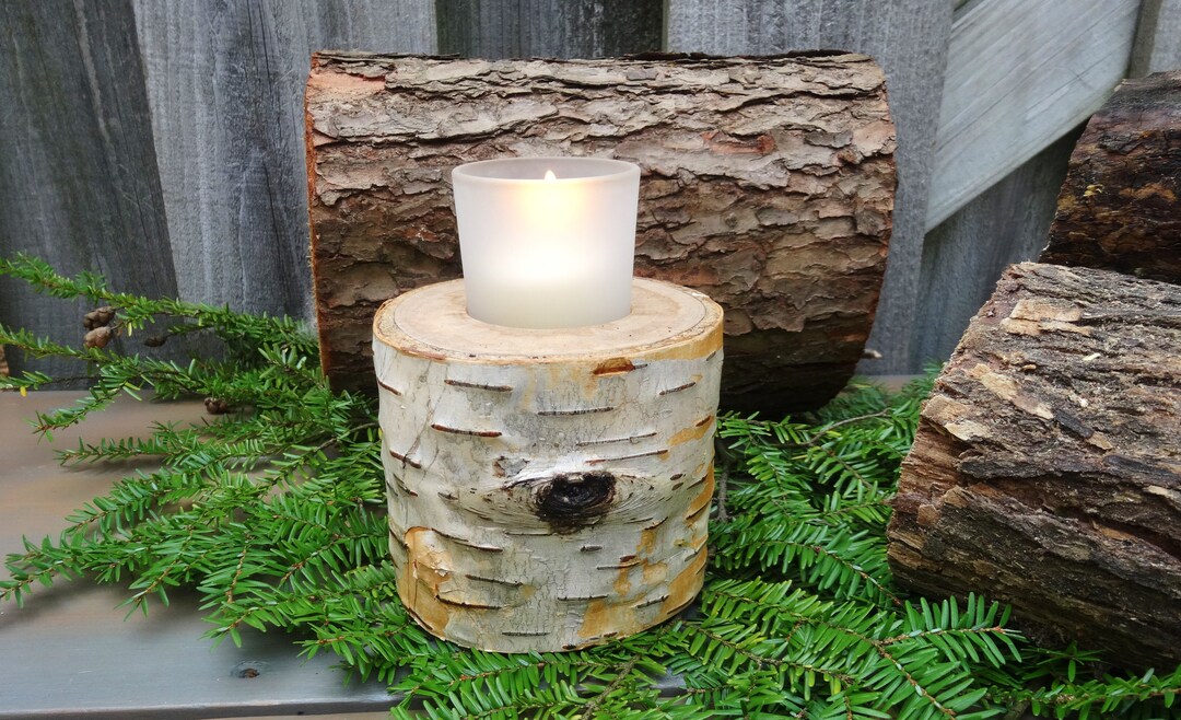 All Natural Birch Wood Log Candle Holder - A Rustic Candle Holder - Etsy