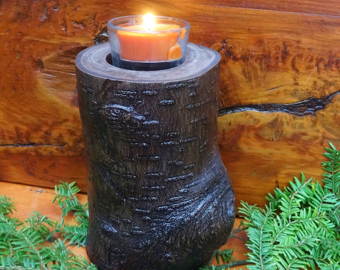 All Natural Wood - Rustic Log Candle Holder - Ebony Stained & Sealed - Etsy