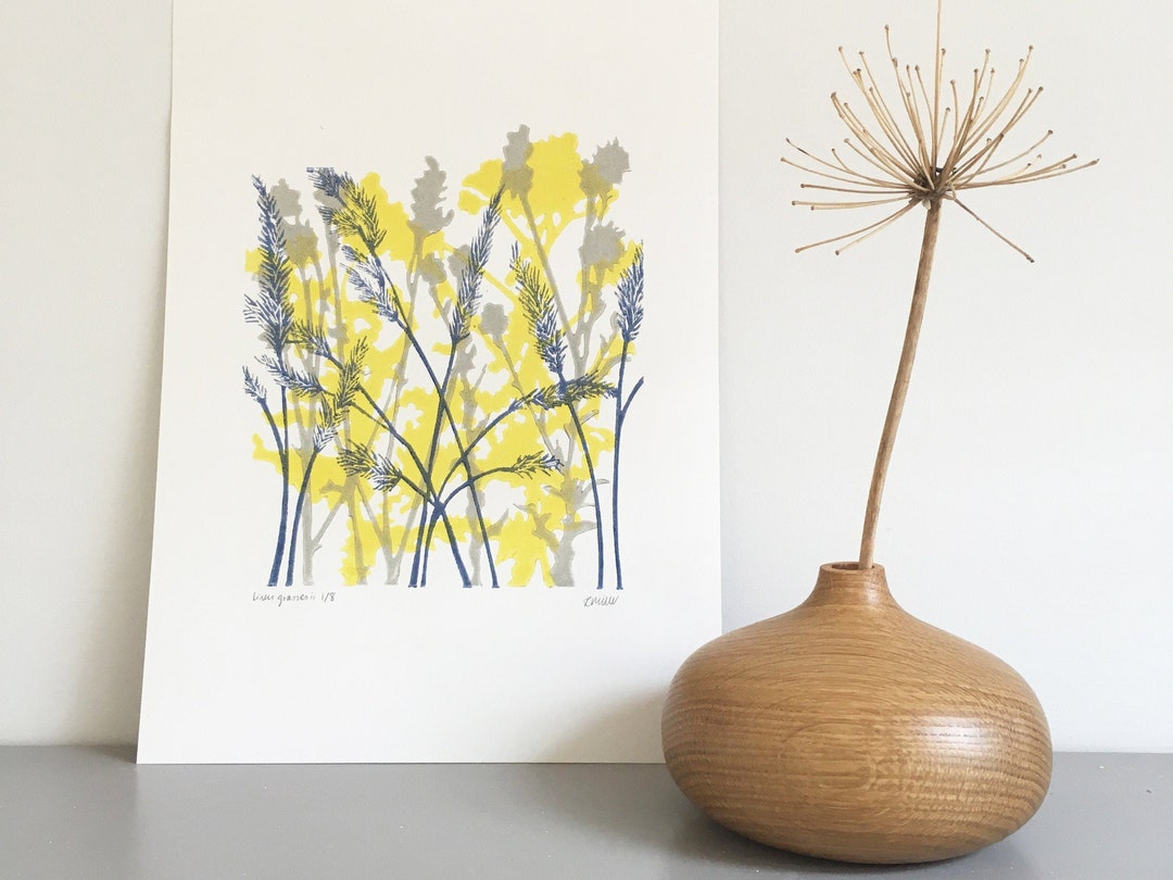 Grasses Print Original Linocut Print Botanical Print Wall - Etsy