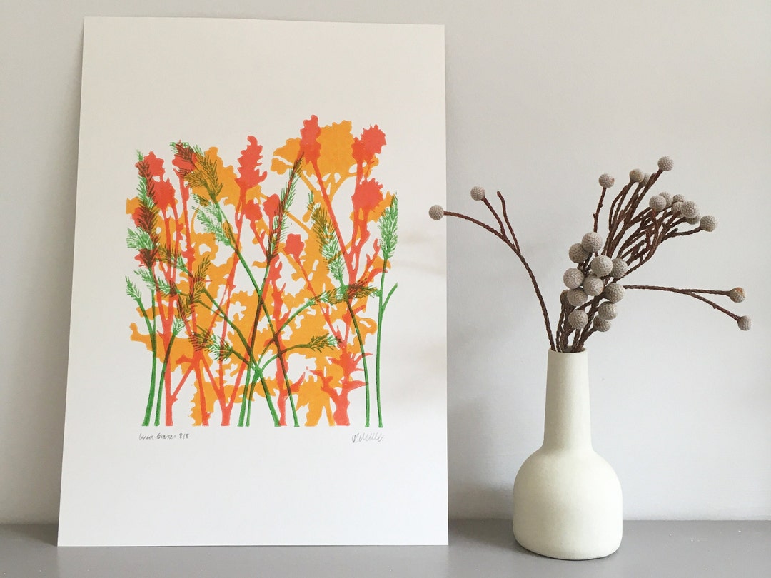 Grasses Print, Original Linocut Print, Botanical Print, Wall Art - Etsy