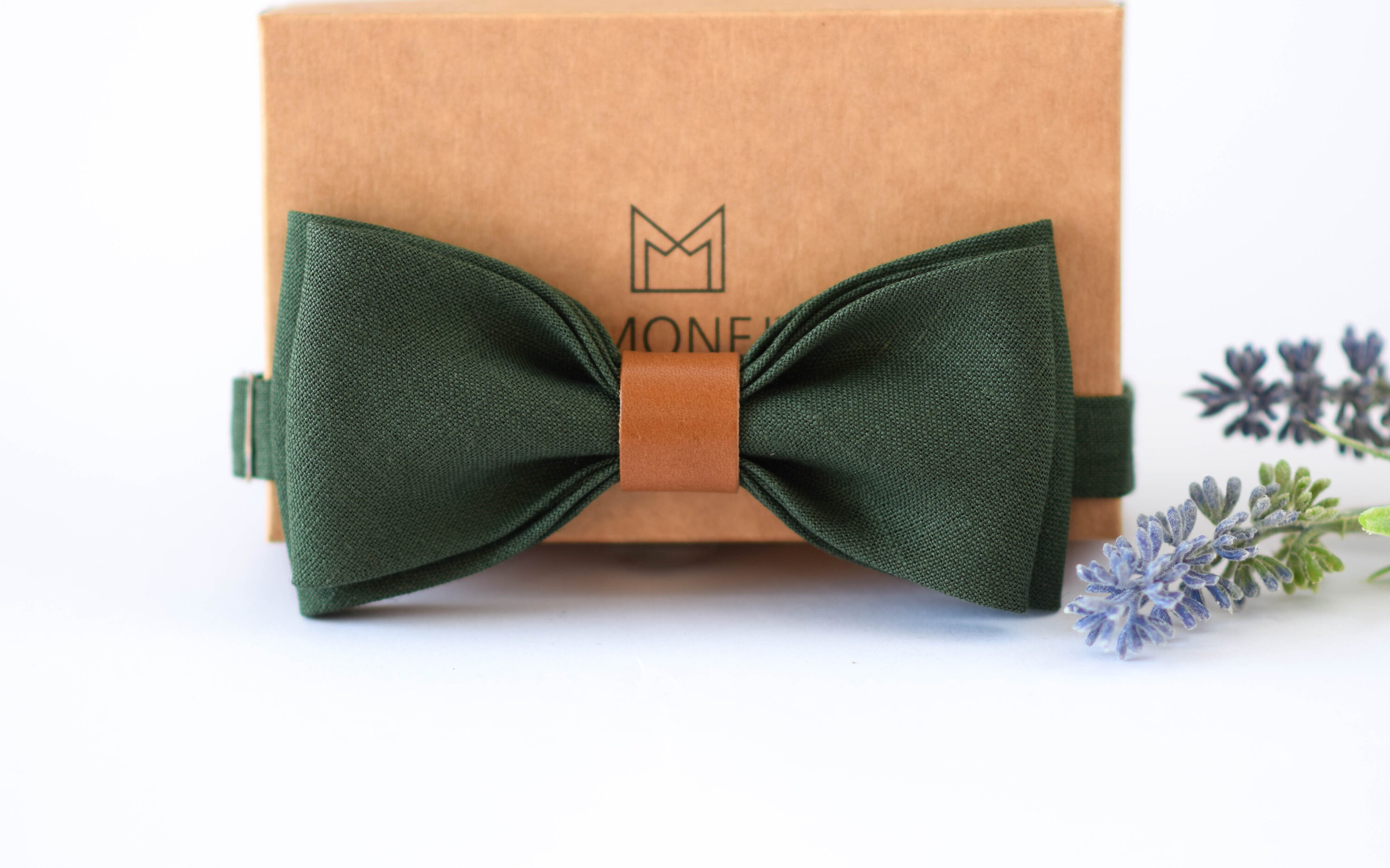 Linen Forest Green Bow Tie for Men, Rustic Wedding Bowtie for Groom ...