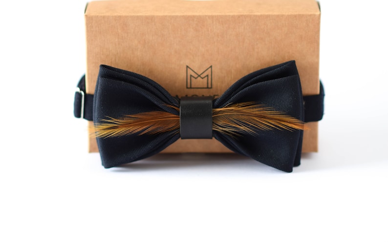 Navy Feather Bow Tie for Men, Boho Rustic Wedding Bow Tie With Natural ...
