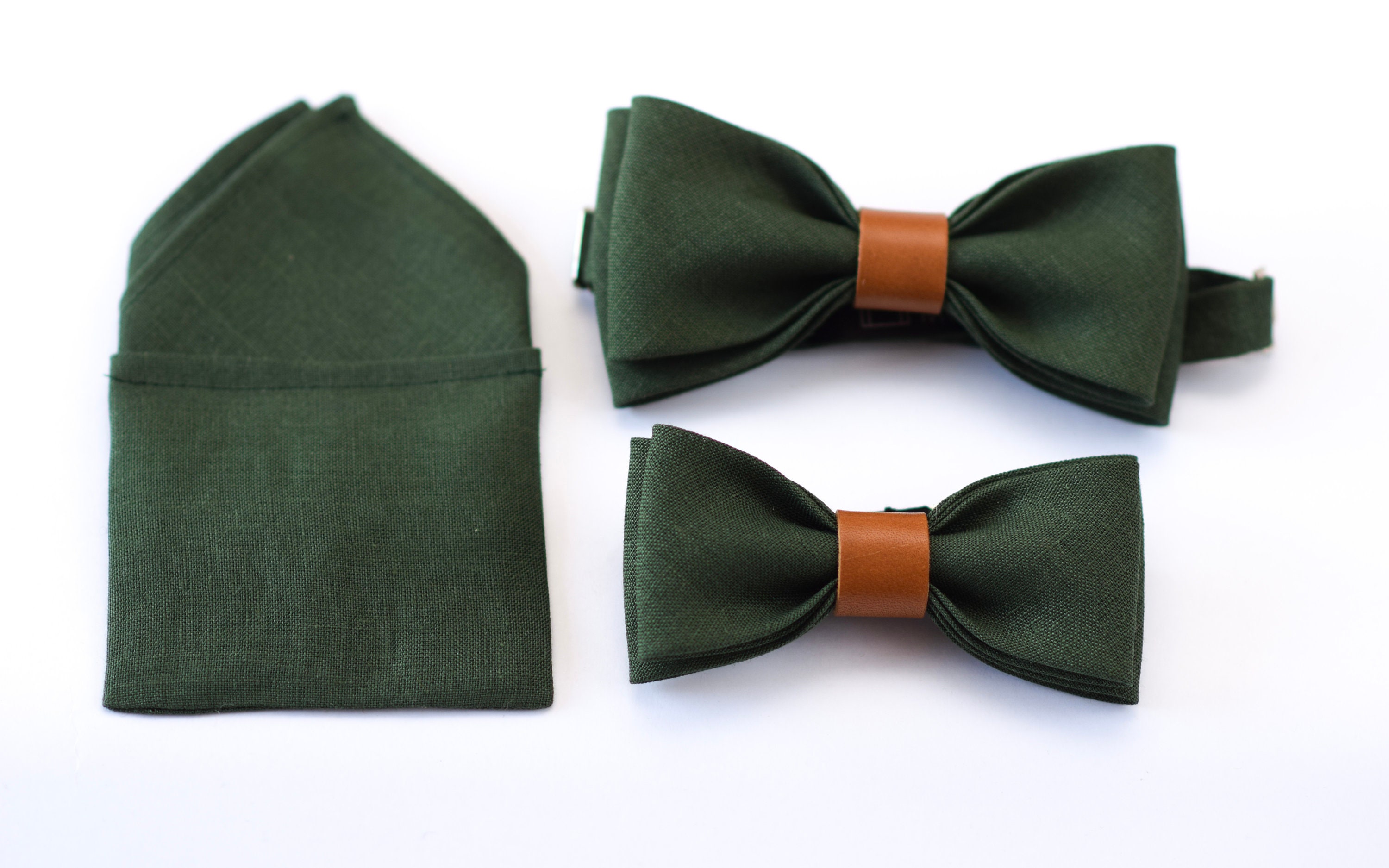 Linen Forest Green Bow Tie for Men, Rustic Wedding Bowtie for Groom ...