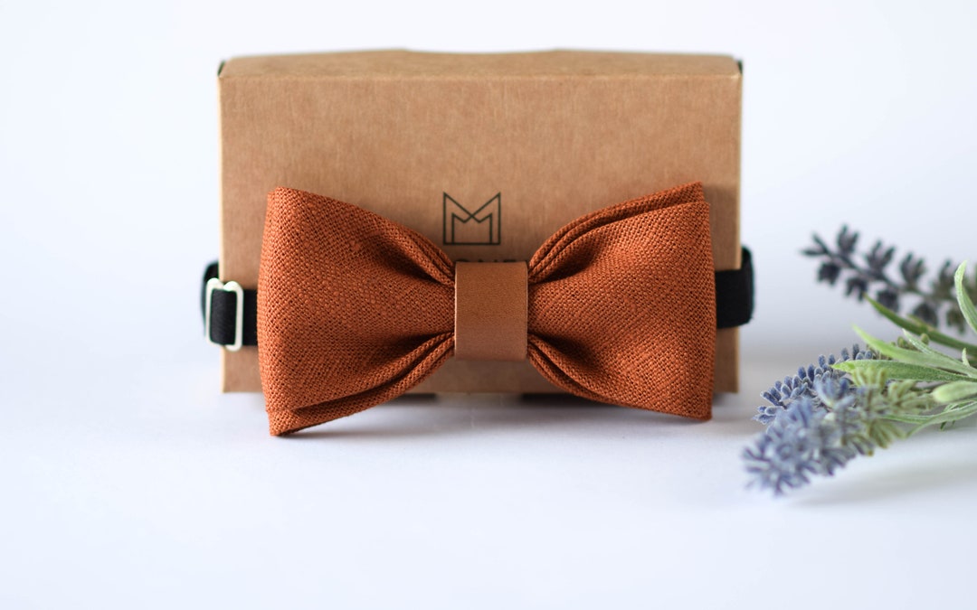 Rust Jute Linen Bow Tie for Men Boy, Terracotta Burlap Bow Tie for ...