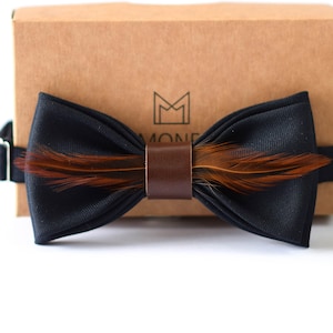 Navy Feather Bow Tie for Men, Boho Rustic Wedding Bow Tie With Natural ...