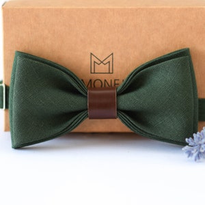 Linen Forest Green Bow Tie for Men, Rustic Wedding Bowtie for Groom ...