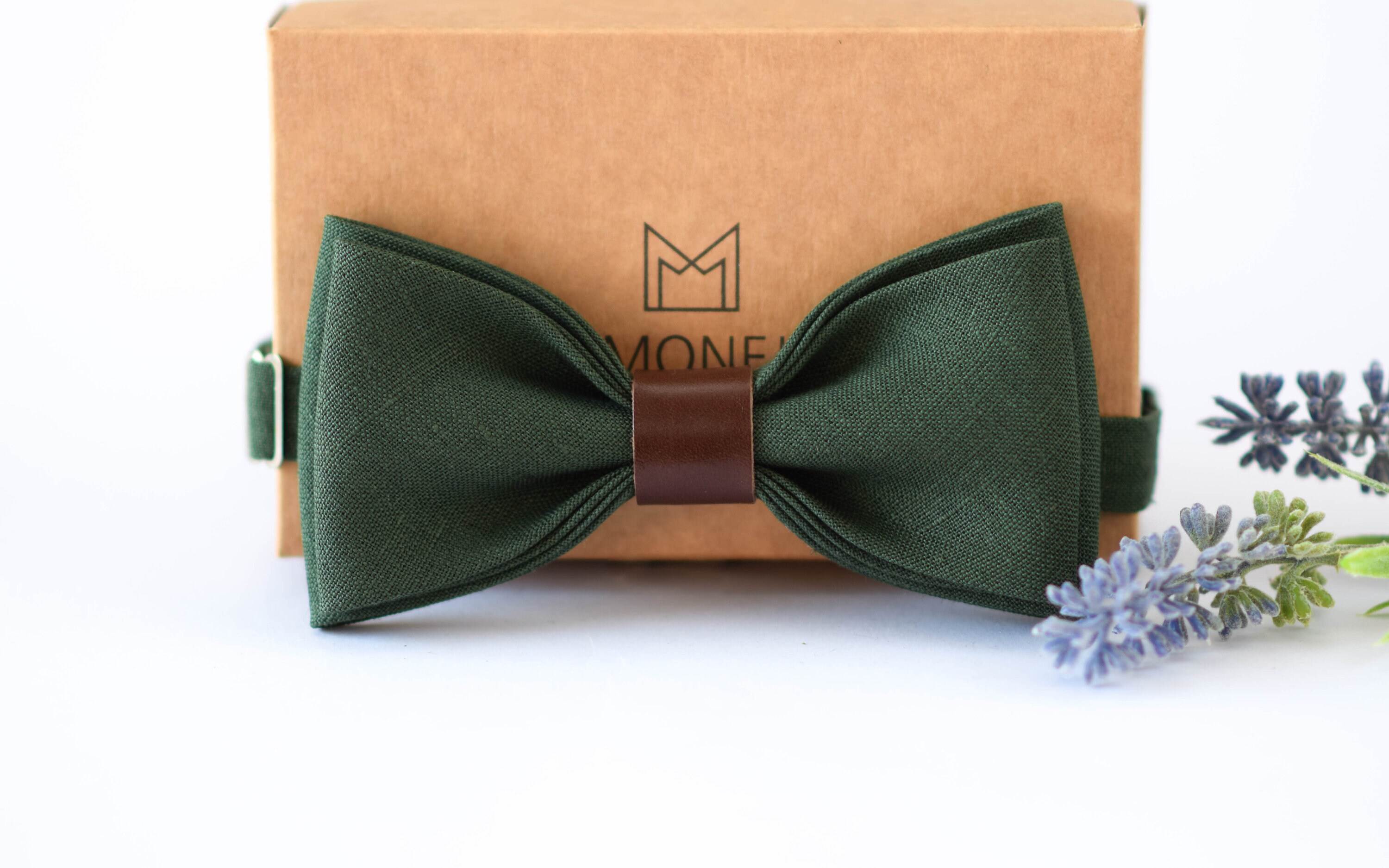 Linen Forest Green Bow Tie for Men, Rustic Wedding Bowtie for Groom ...