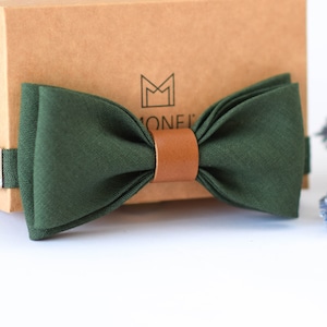 Linen Forest Green Bow Tie for Men, Rustic Wedding Bowtie for Groom ...