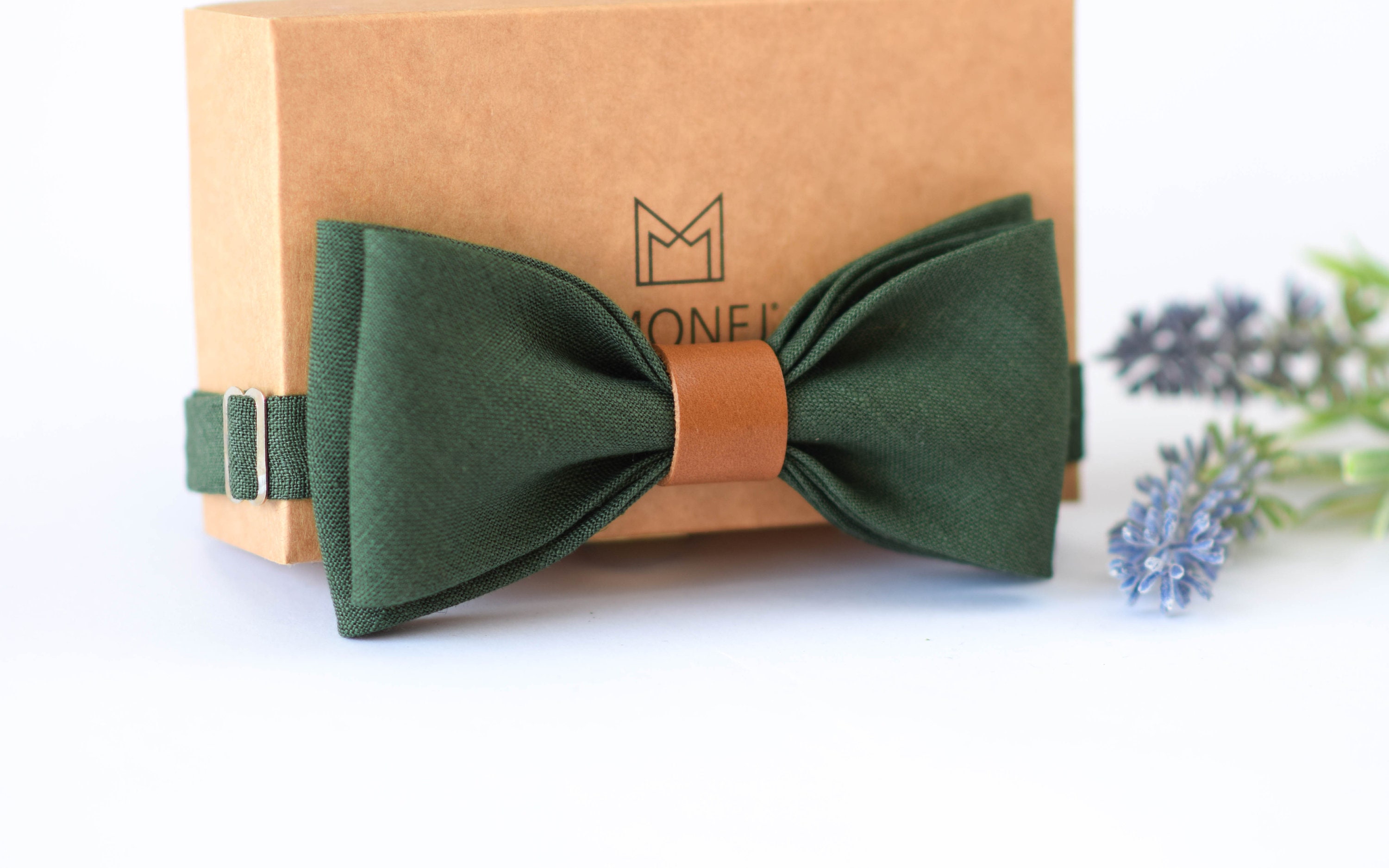 Linen Forest Green Bow Tie for Men, Rustic Wedding Bowtie for Groom ...