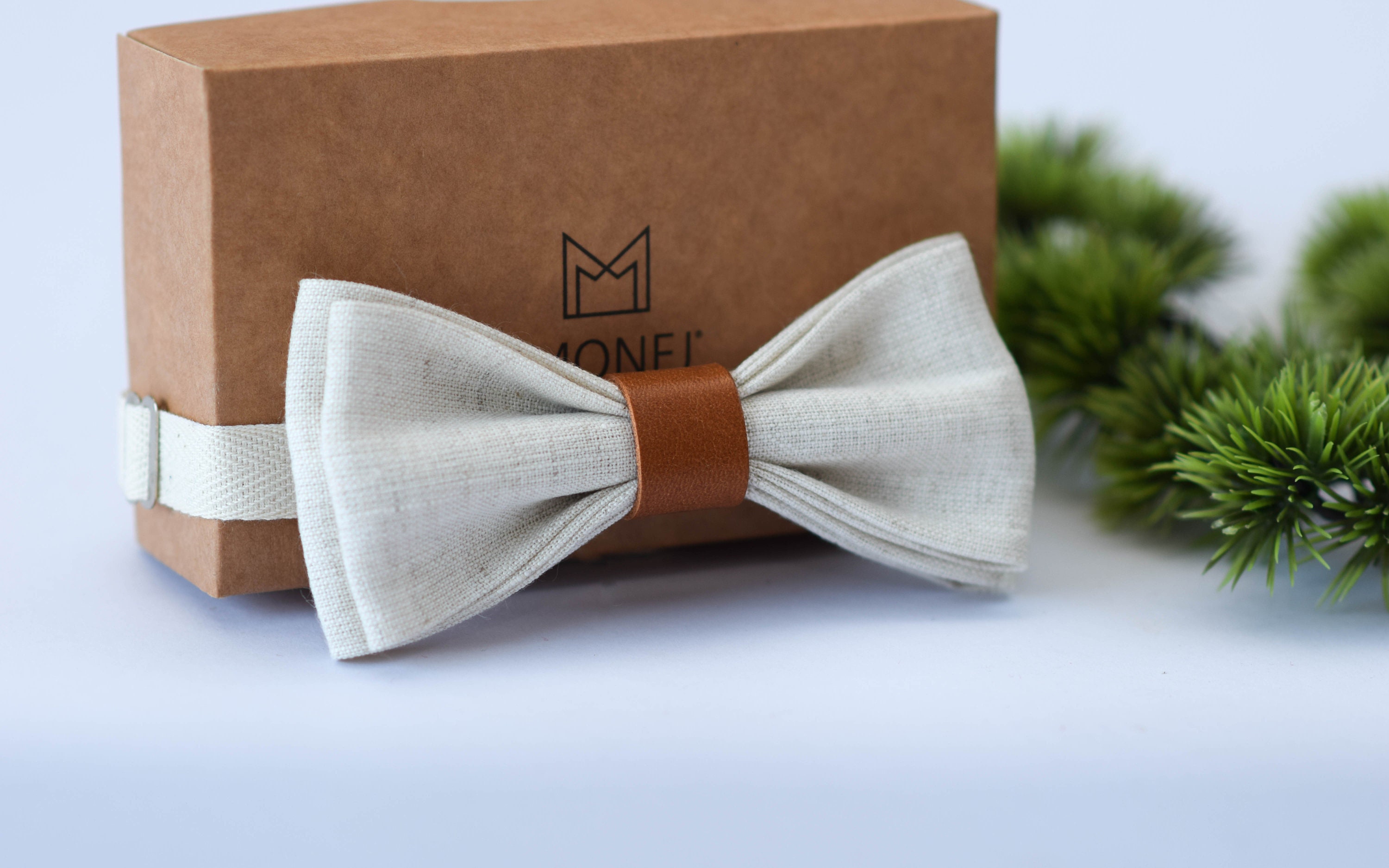Bow Tie Gift Set for Father and Son, White Linen Bow Tie for Man Baby ...