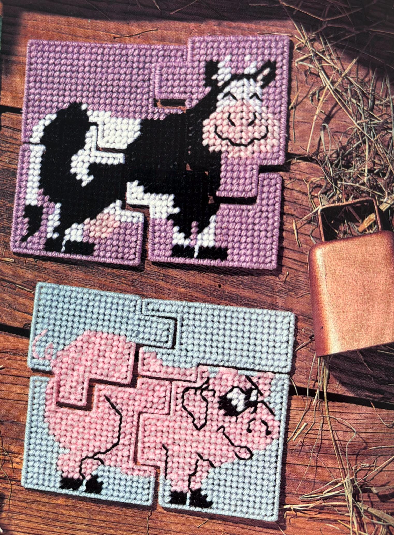 Plastic Canvas Pattern in 7 Count Cool Barnful of Puzzles Hen Horse Cow ...