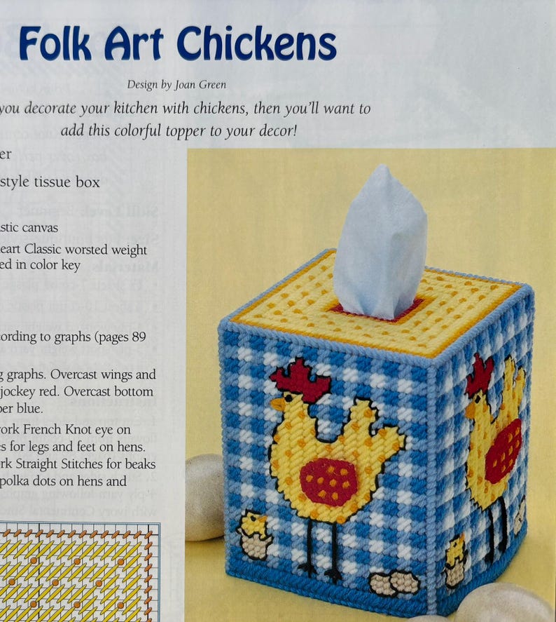 Plastic Canvas Pattern in 7 Count Cute Folk Art Chickens Boutique ...