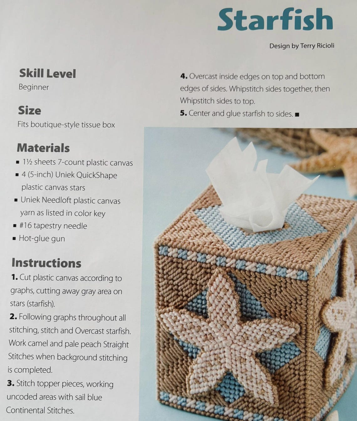 Plastic Canvas Pattern in 7 Count Beautiful Starfish Boutique Tissue ...