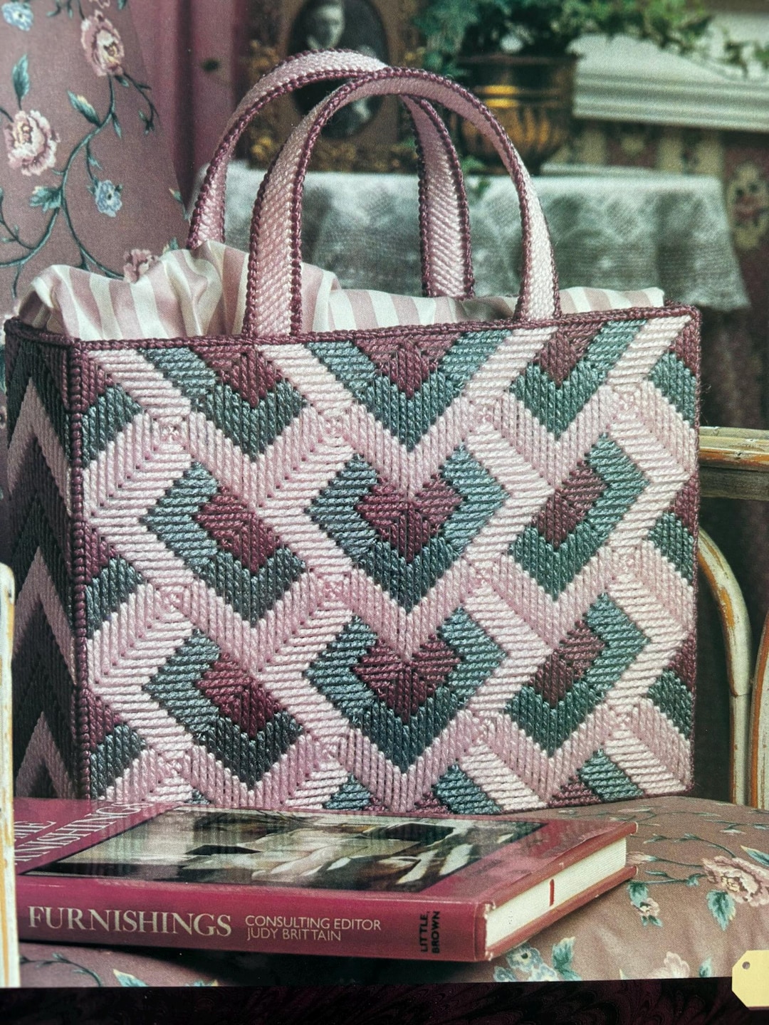 Plastic Canvas Pattern in 7 Count Stunning Orchid Angles Gift Tote Book ...
