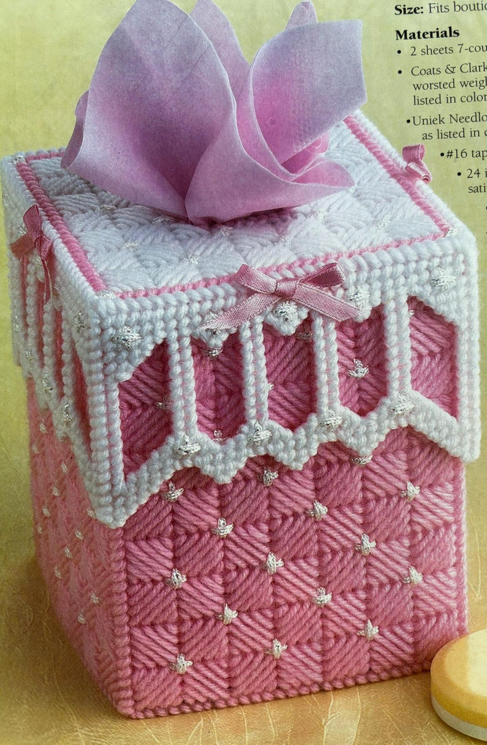Plastic Canvas Pattern in 7 Count Pretty Baby Love Boutique Tissue ...