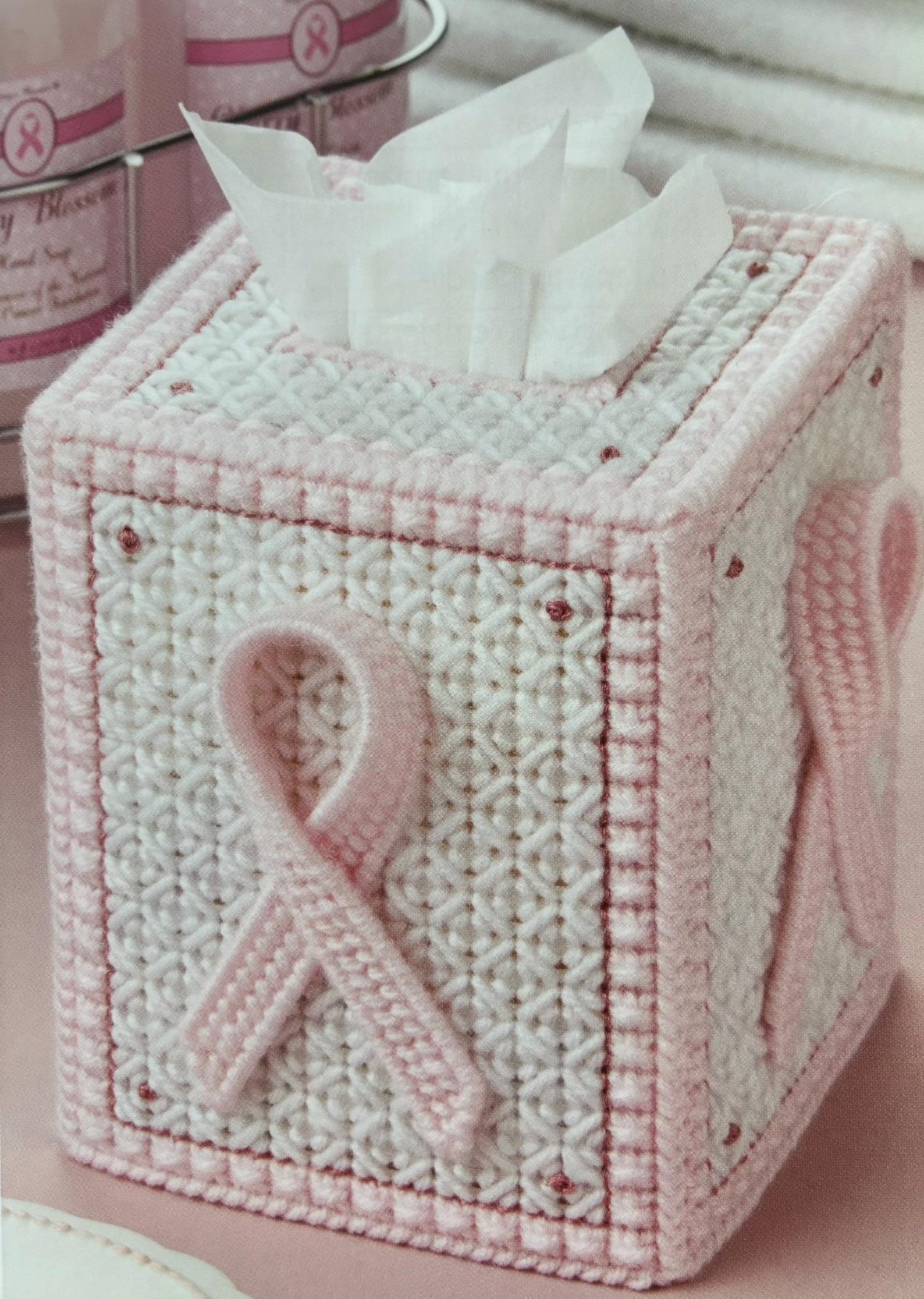Plastic Canvas Pattern in 7 Count Pretty Pink Ribbon Boutique Tissue ...