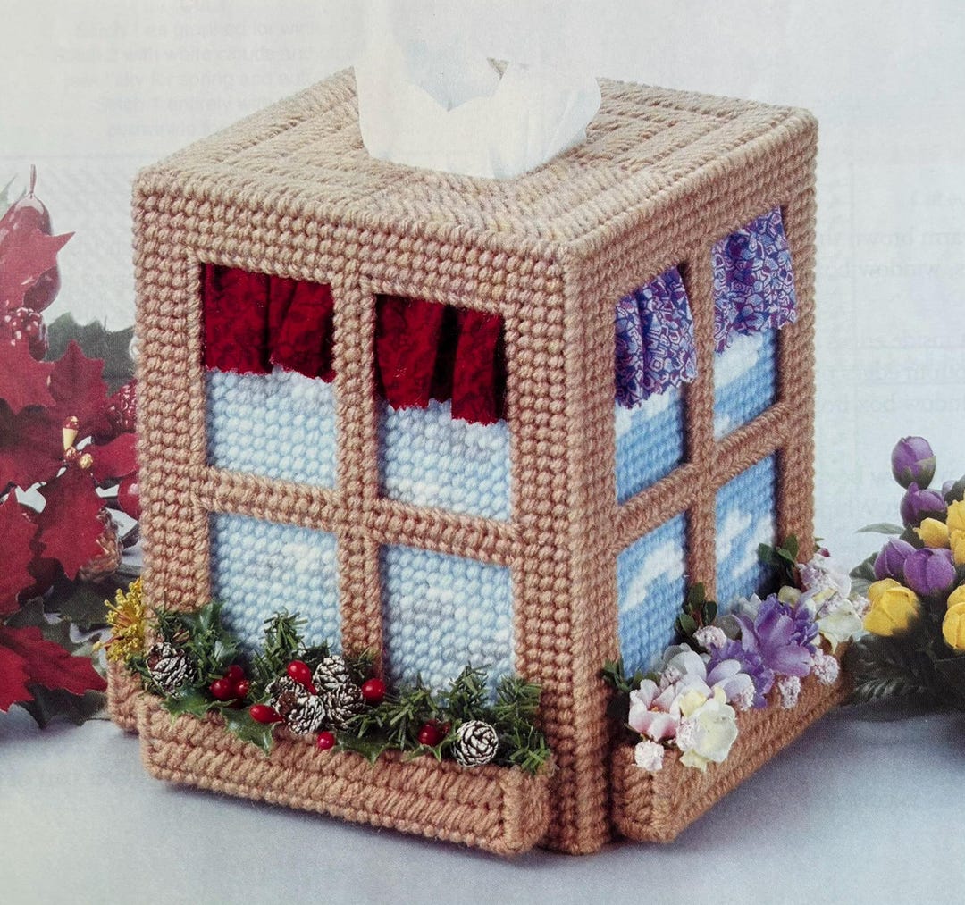 Plastic Canvas Pattern in 7 Count Four Seasons Window Boxes Boutique Tissue Topper Spring Summer ...