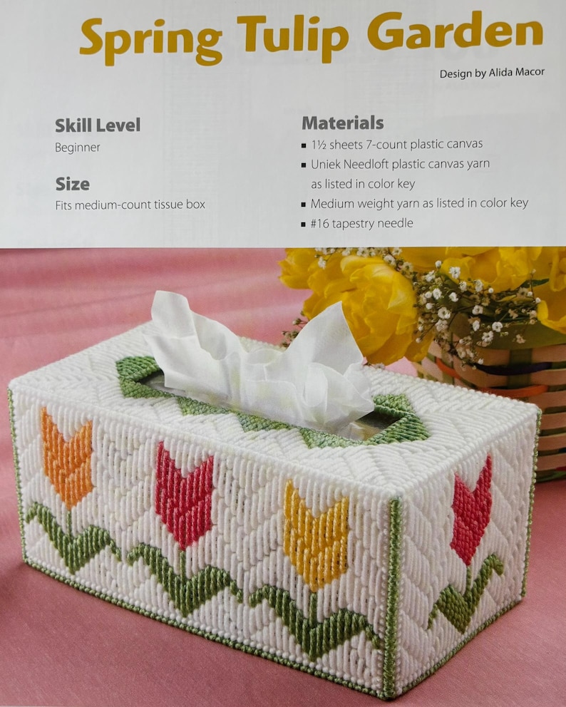 Plastic Canvas Pattern in 7 Count Spring Tulip Garden Long Style Tissue ...