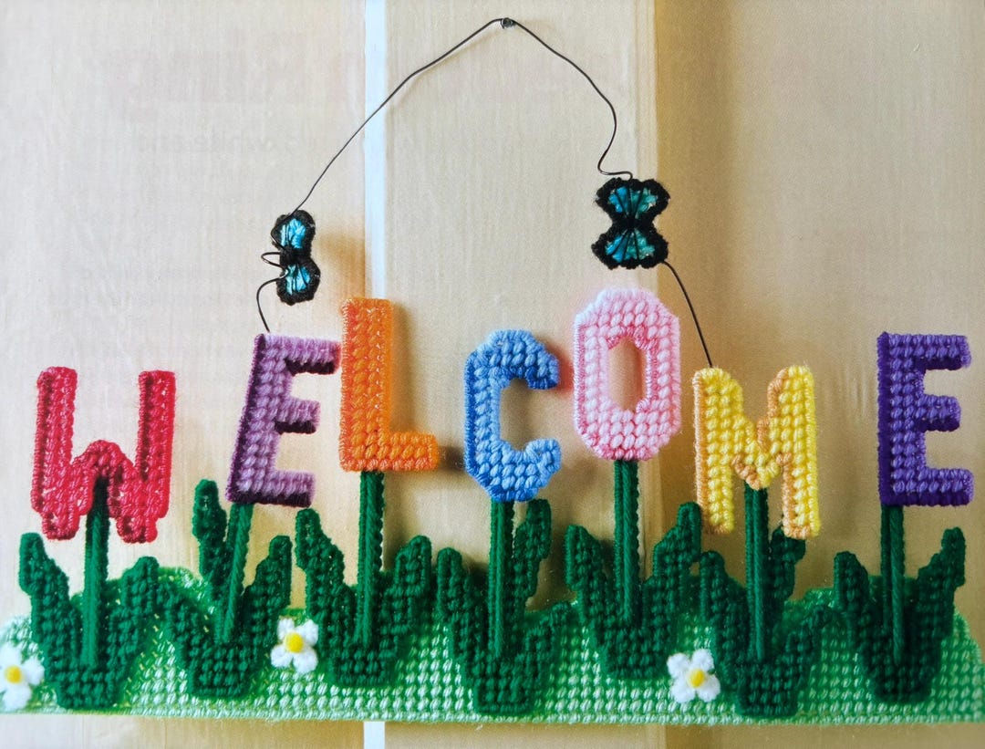 Plastic Canvas Pattern in 7 Count Floral Greetings Welcome Wall Art - Etsy
