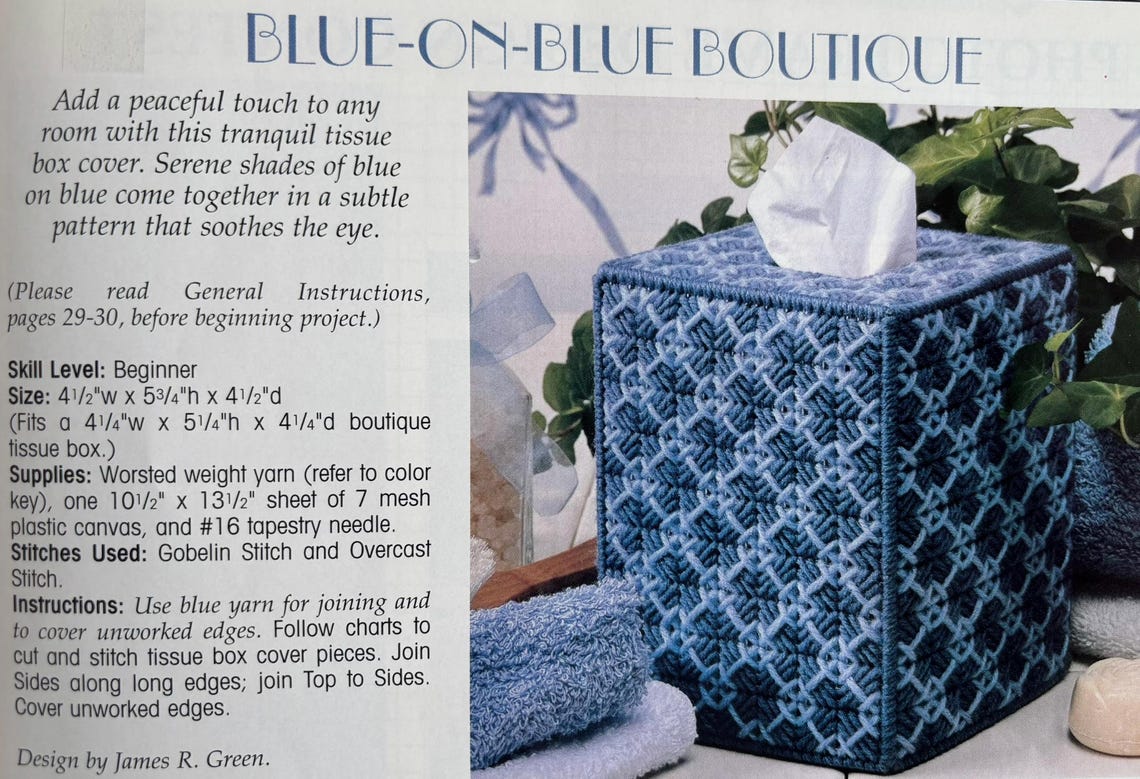 Plastic Canvas Pattern in 7 Count Blue on Blue Boutique Tissue Topper ...