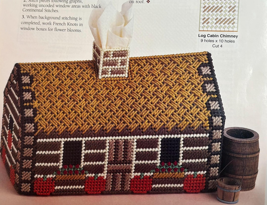 Plastic Canvas Pattern in 7 Count Log Cabin Long Style Tissue Topper ...