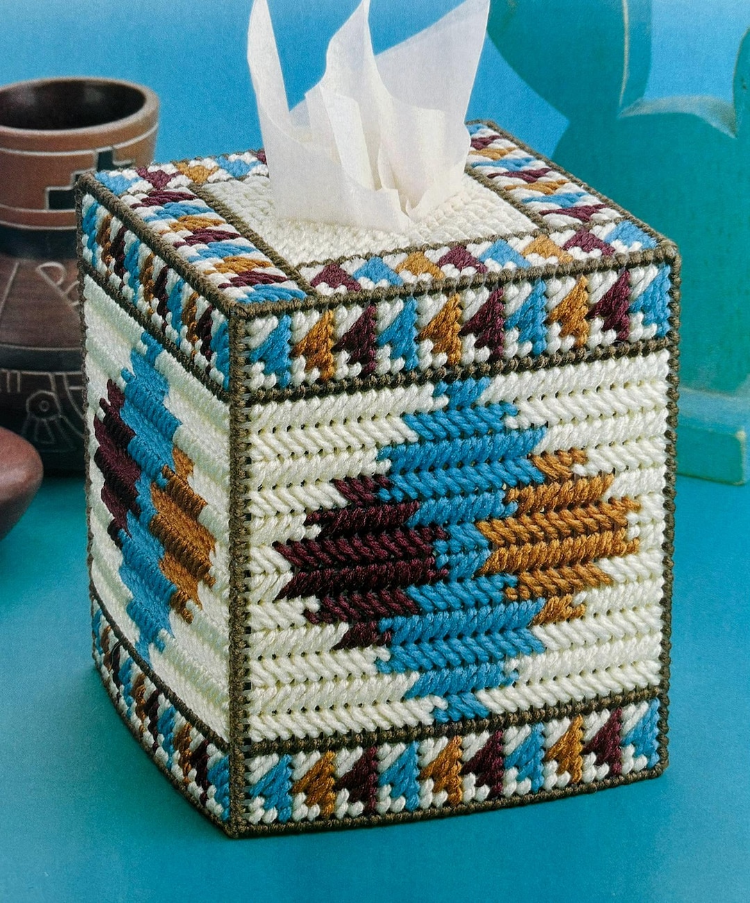 Plastic Canvas Pattern in 7 Count Desert Designs Boutique Tissue Topper ...