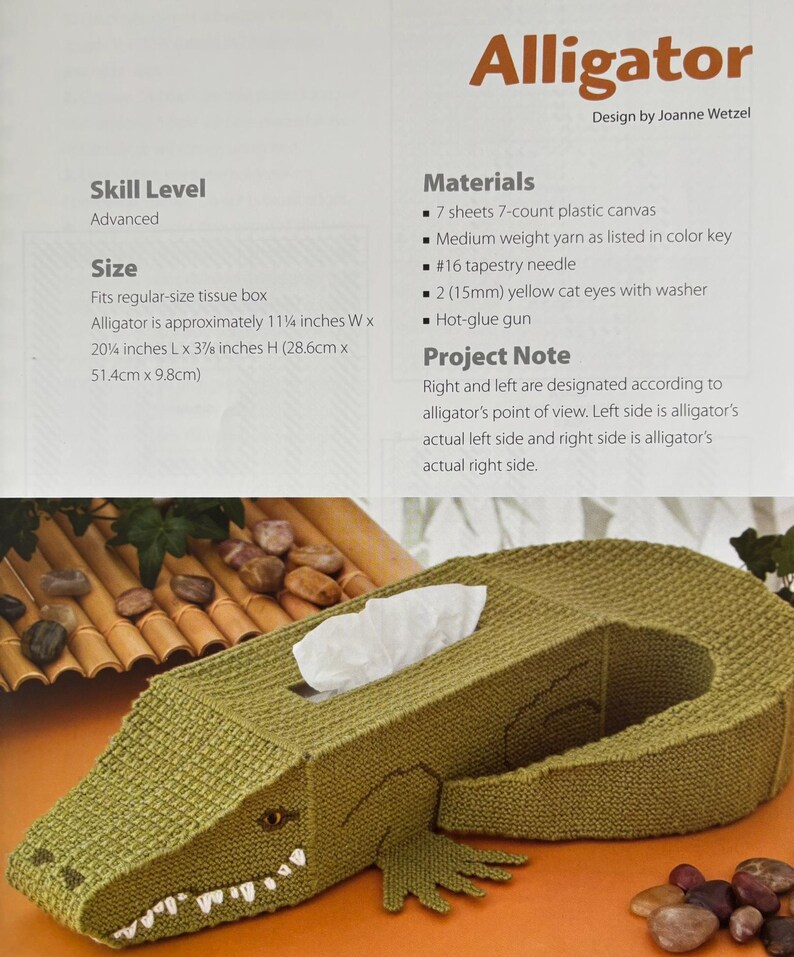 Plastic Canvas Pattern in 7 Count Neat Alligator Long Style Tissue ...