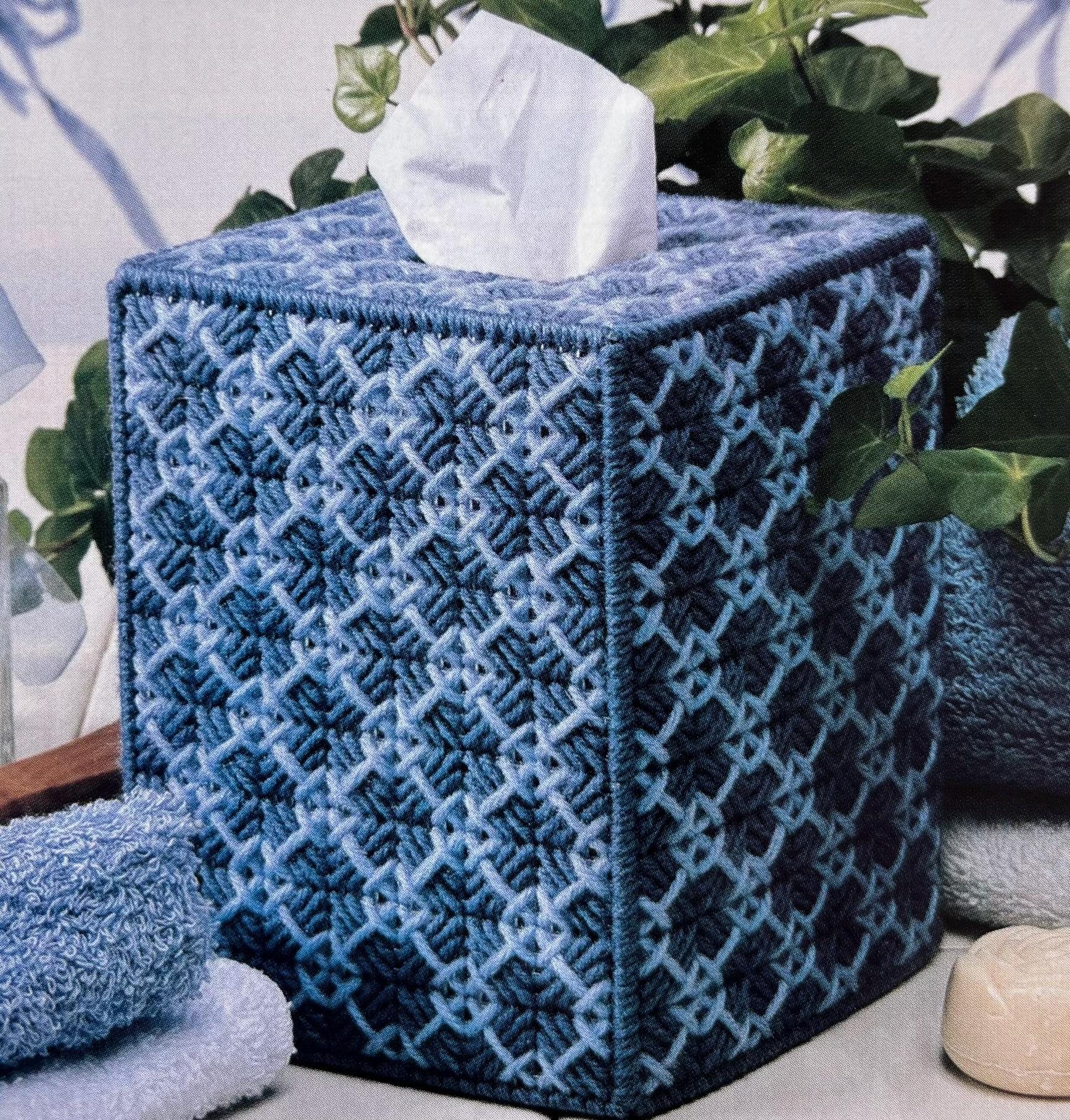 Plastic Canvas Pattern in 7 Count Blue on Blue Boutique Tissue Topper ...