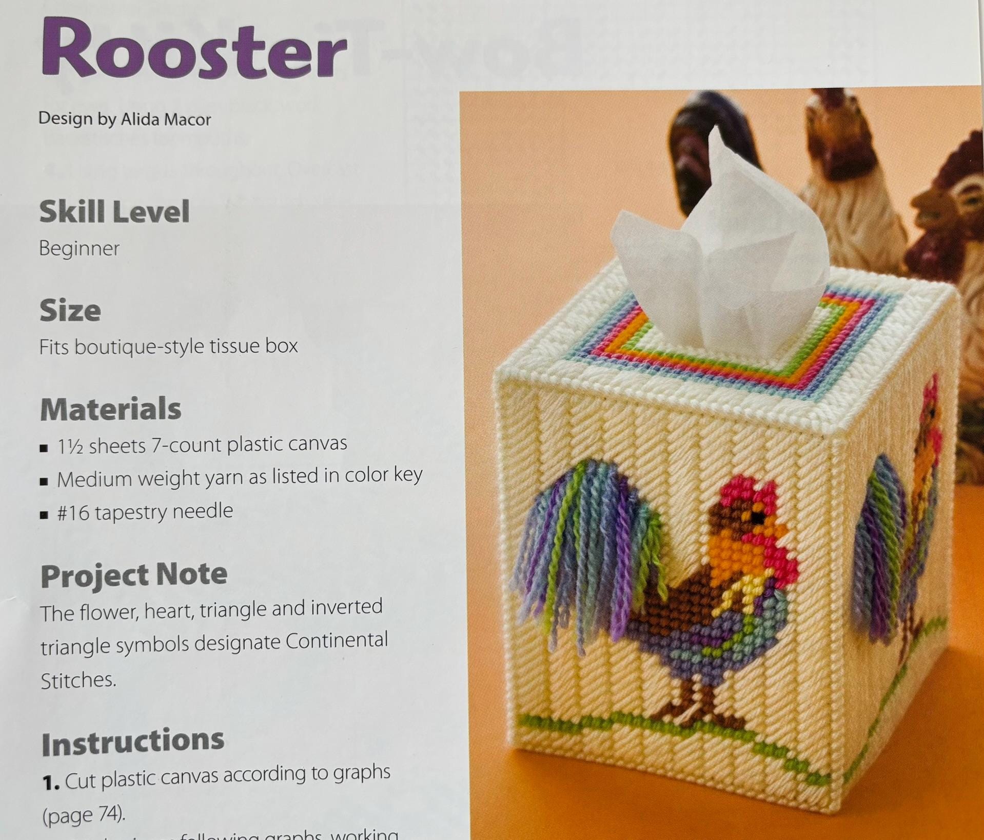 Plastic Canvas Pattern in 7 Count Rooster Boutique Tissue Topper Cover ...