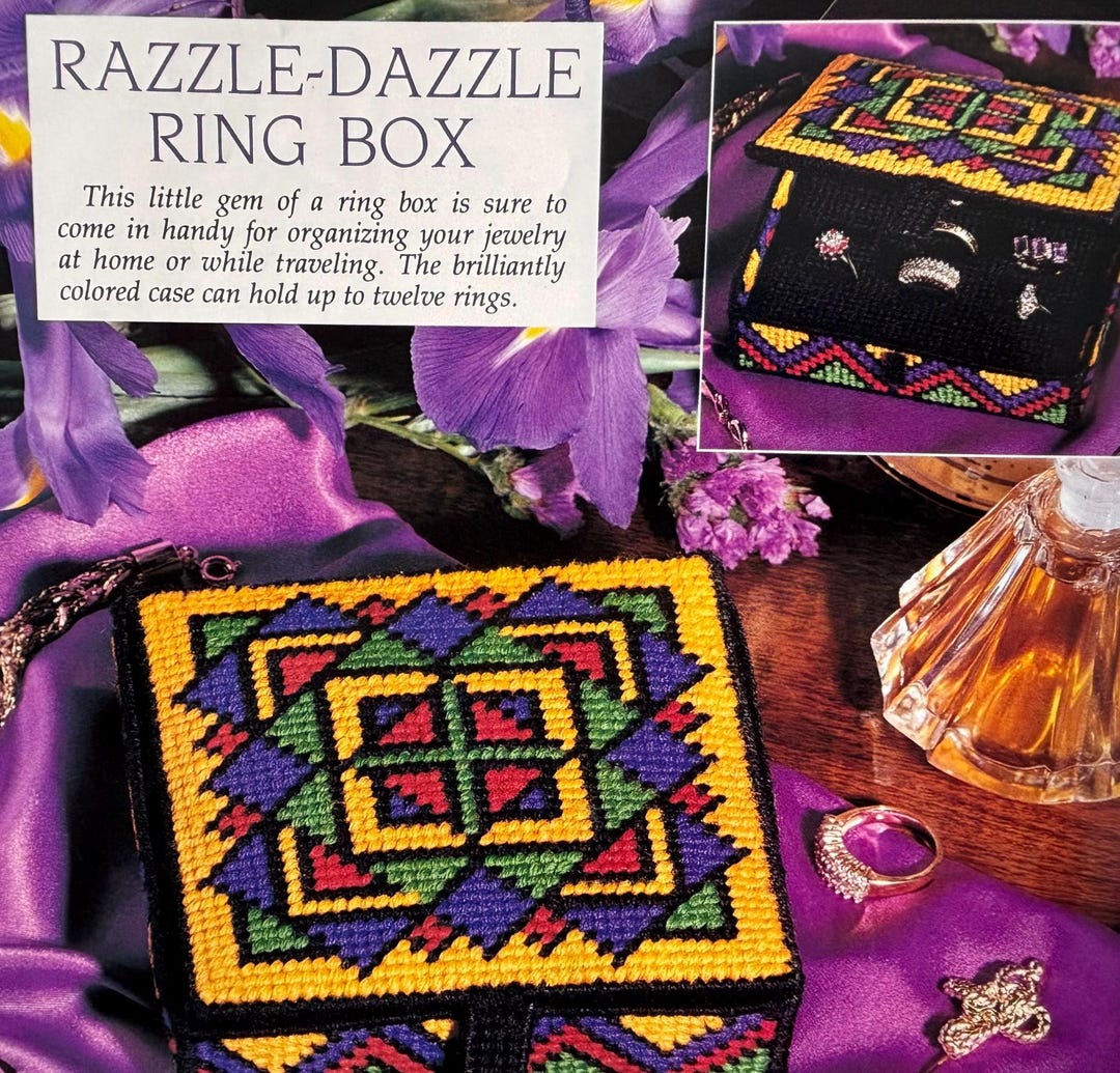 Plastic Canvas Pattern in 7 Count Pretty Razzle Dazzle Ring Jewelry Box ...