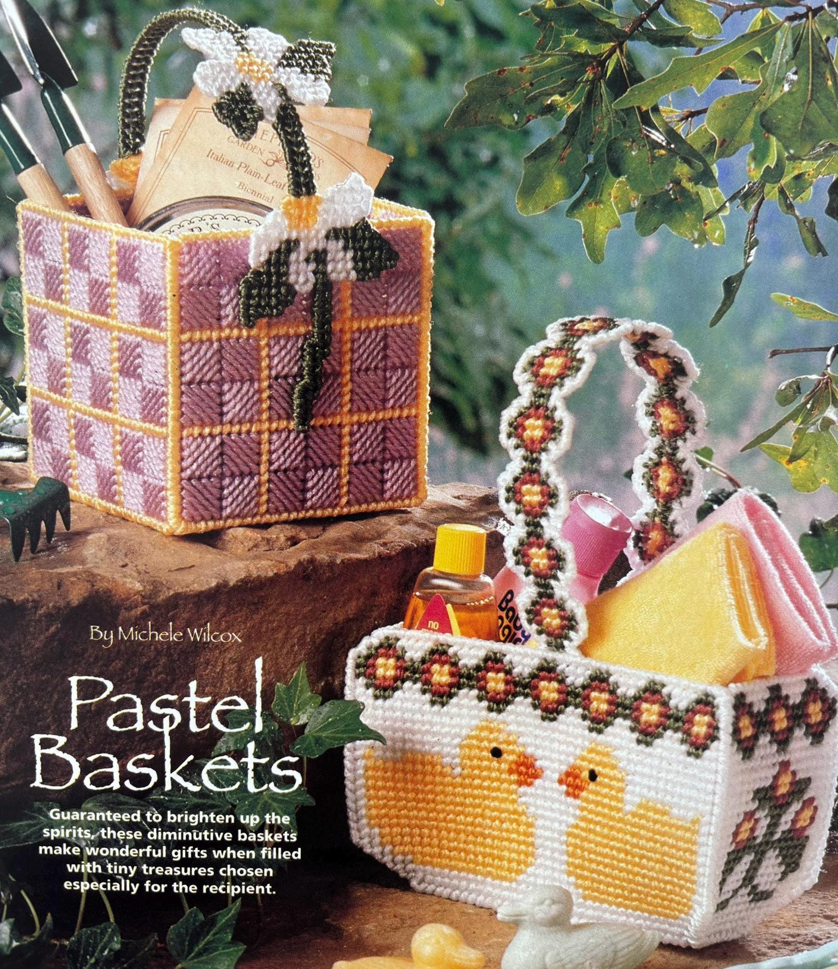 Plastic Canvas Pattern in 7 Count Pretty Pastel Baskets Easter Spring ...